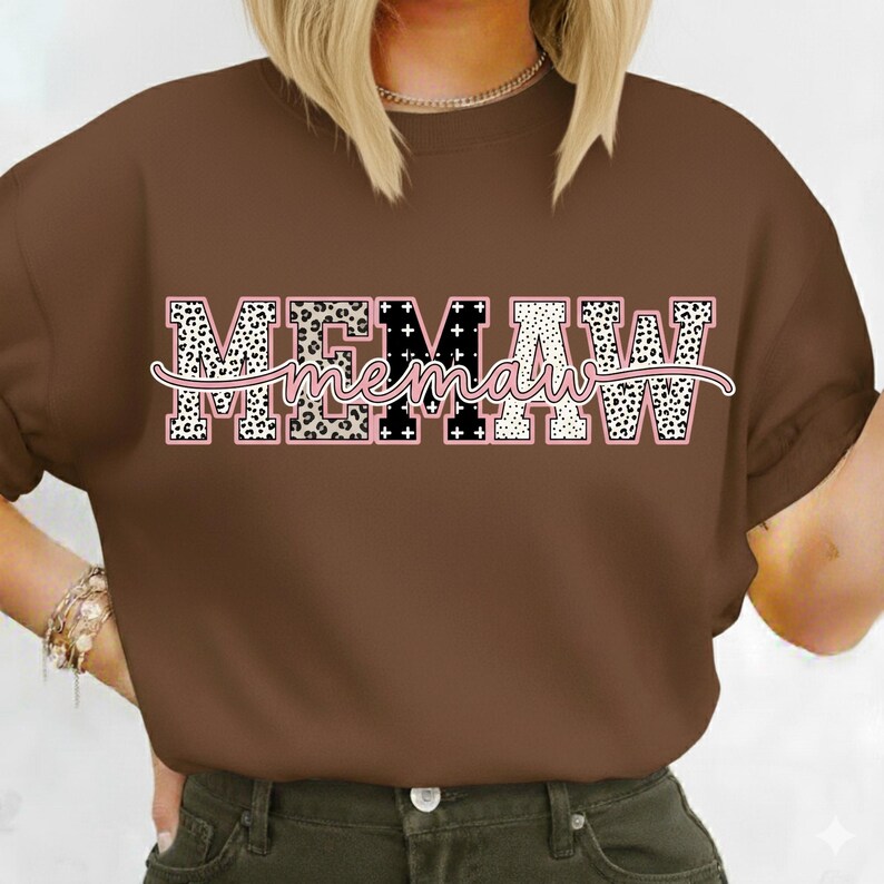 Preppy Leopard Memaw PNG, Pink Block Letter Grandma Clipart, Valentine ...