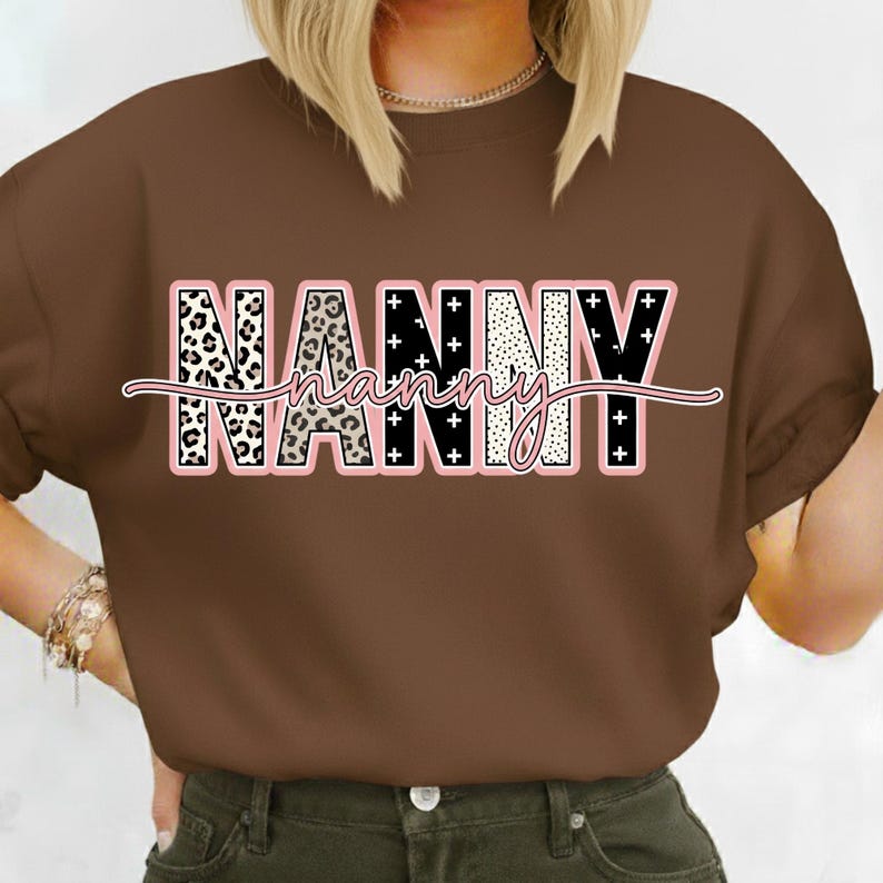 Preppy Leopard Nanny PNG, Pink Block Letter Grandma Clipart, Mother’s ...