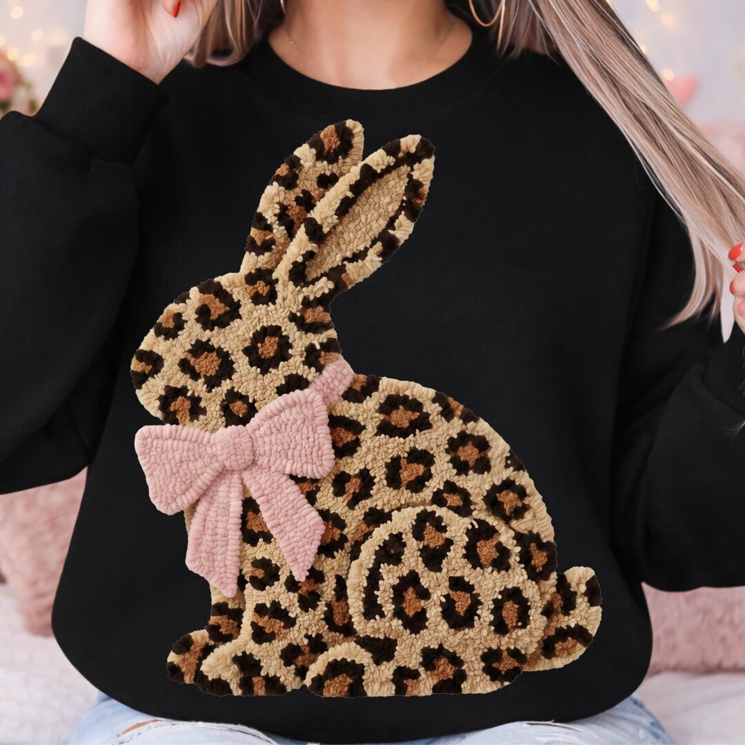 Easter Leopard Bunny PNG, Faux Yarn Pink Bow Easter Bunny Png, Cute ...