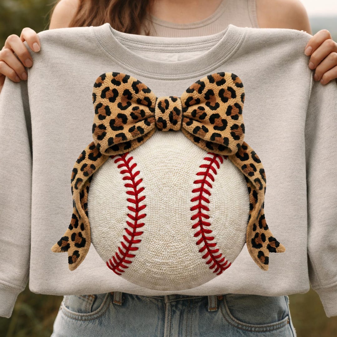 Leopard Bow Baseball PNG, Girly Faux Yarn Design (digital Download) - Etsy