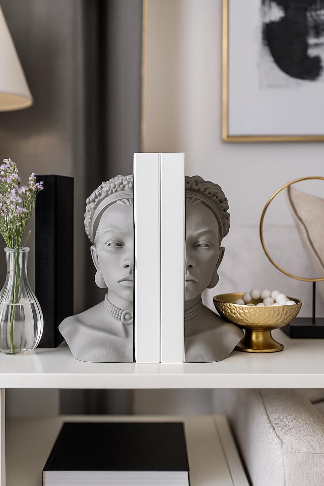 3D Printed African Woman Bookends: Modern Library Decor - Etsy