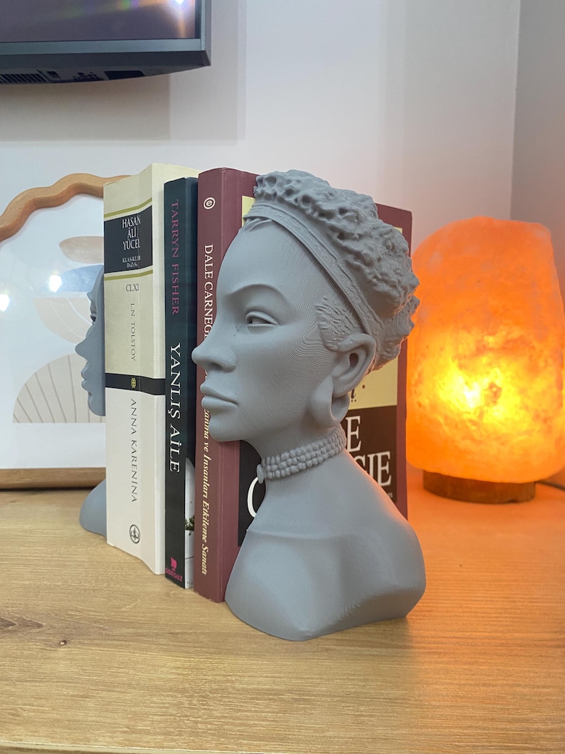 3D Printed African Woman Bookends: Modern Library Decor - Etsy