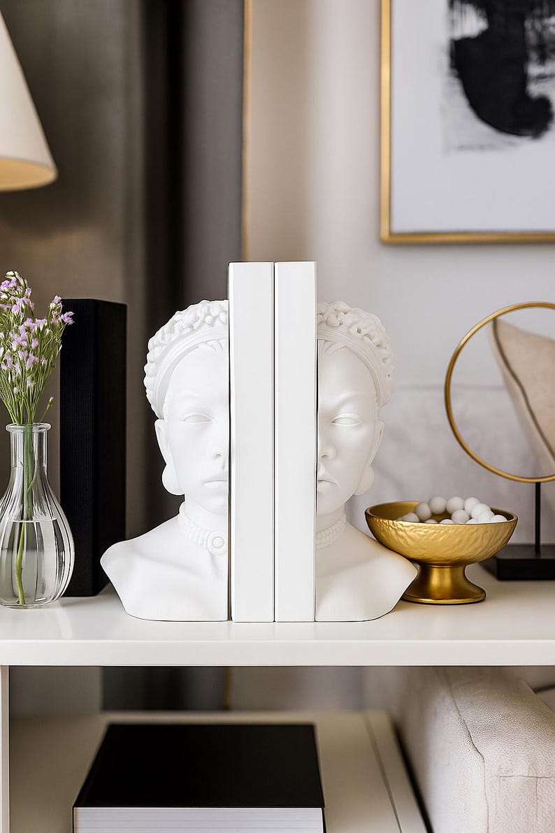 3D Printed African Woman Bookends: Modern Library Decor - Etsy