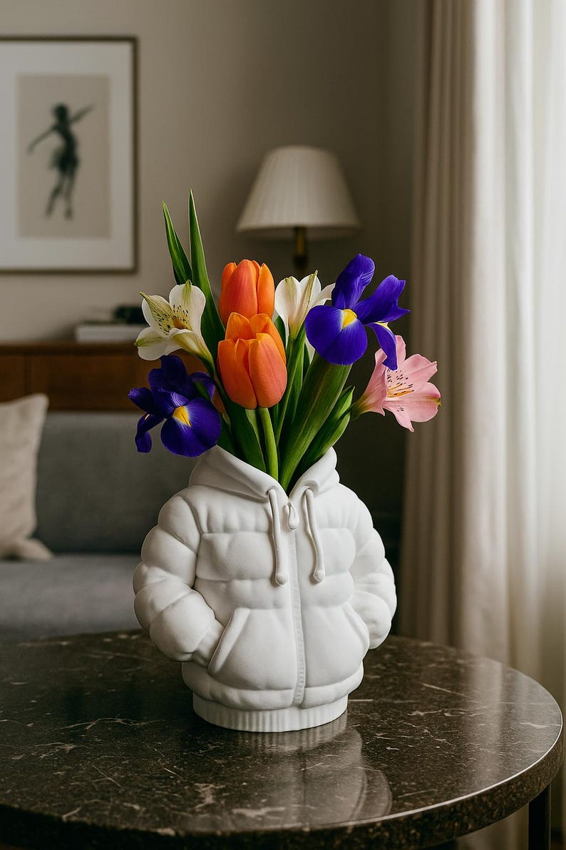 3D Printed Puffer Jacket Vase: Modern Hoodie Planter - Etsy