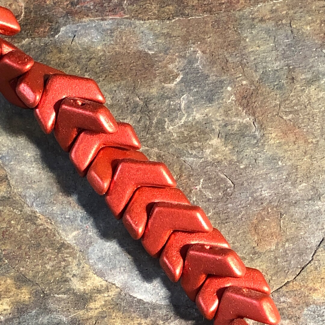 Chevron Duos Two-hole Bead 10 X 4mm Chalk Lava Red (30 Bead Strand ...