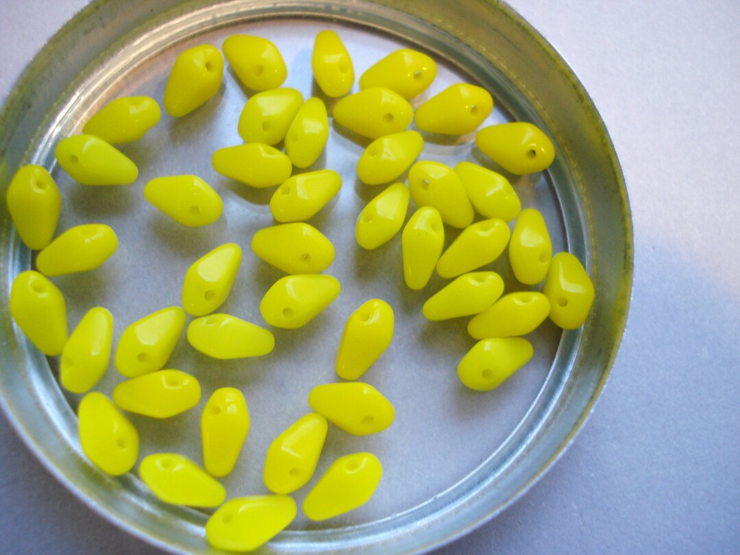 Vintage German Glass - Opaque Lemon Yellow Squared Drop Beads (50) - Etsy