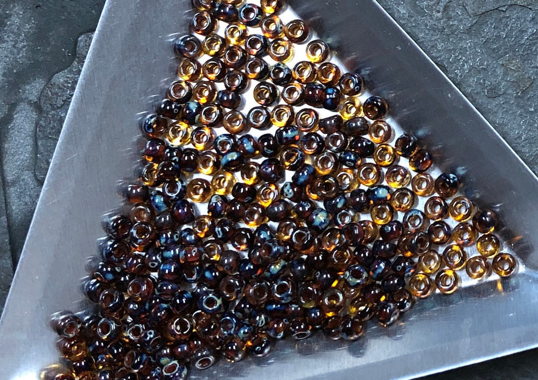 8/0 Japanese Seed Beads - Transparent Dark Topaz Picasso Miyuki # 4502 ...