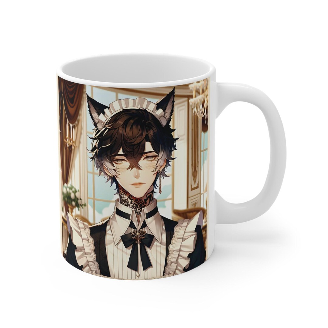 Cat Butler Anime Mug 11oz, Cute Cat Ear Coffee Cup, Kawaii Cat Lover ...