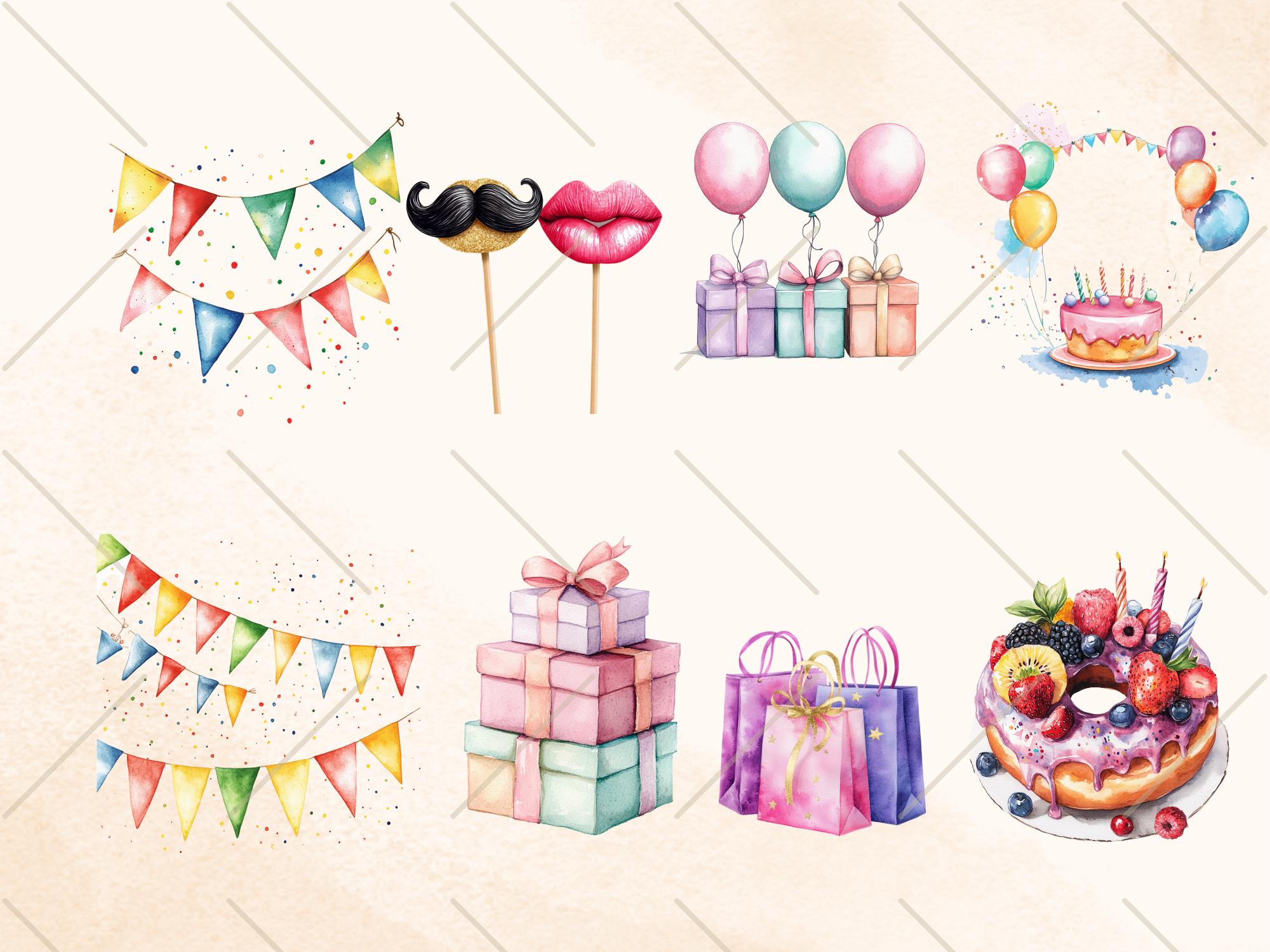 Colorful Birthday Clipart Set: 45 PNG Illustrations for DIY Projects ...