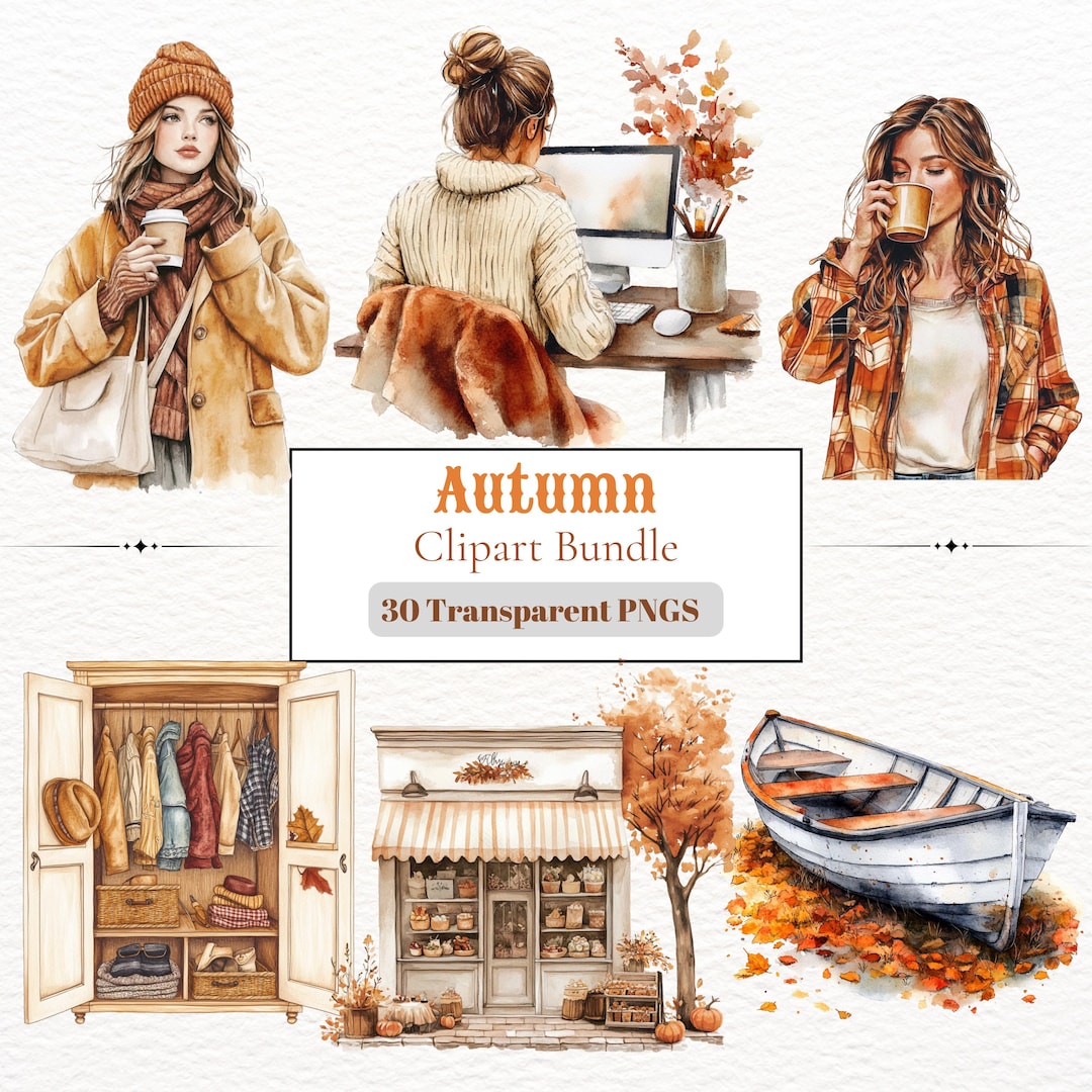 Watercolor Autumn Clipart Bundle, Fall Clipart PNG, Autumn Digital Art ...