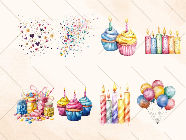 Colorful Birthday Clipart Set: 45 PNG Illustrations for DIY Projects ...