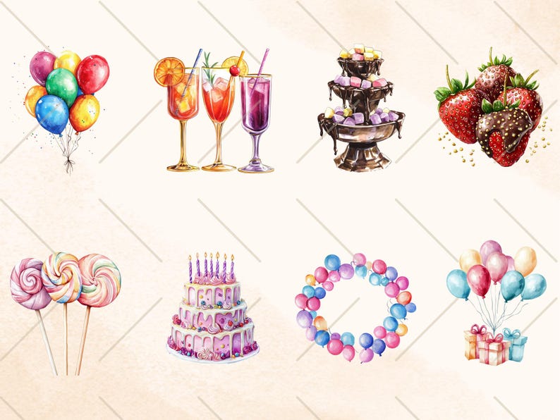 Colorful Birthday Clipart Set: 45 PNG Illustrations for DIY Projects ...