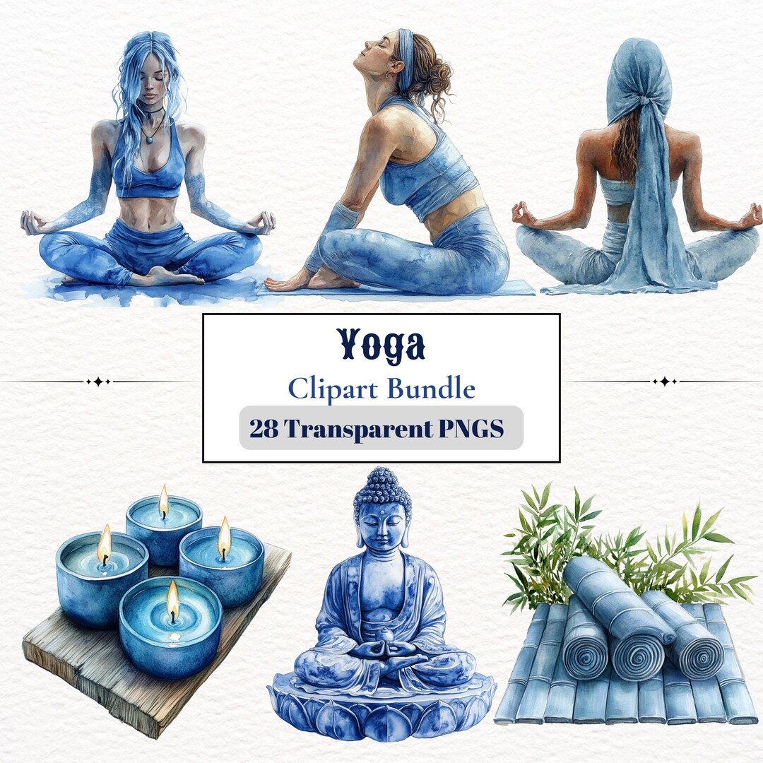 Yoga Watercolor Clipart Bundle, 28 PNG Meditation Relaxing Studio ...