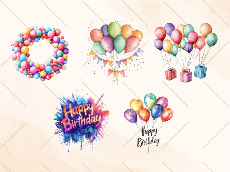 Colorful Birthday Clipart Set: 45 PNG Illustrations for DIY Projects ...