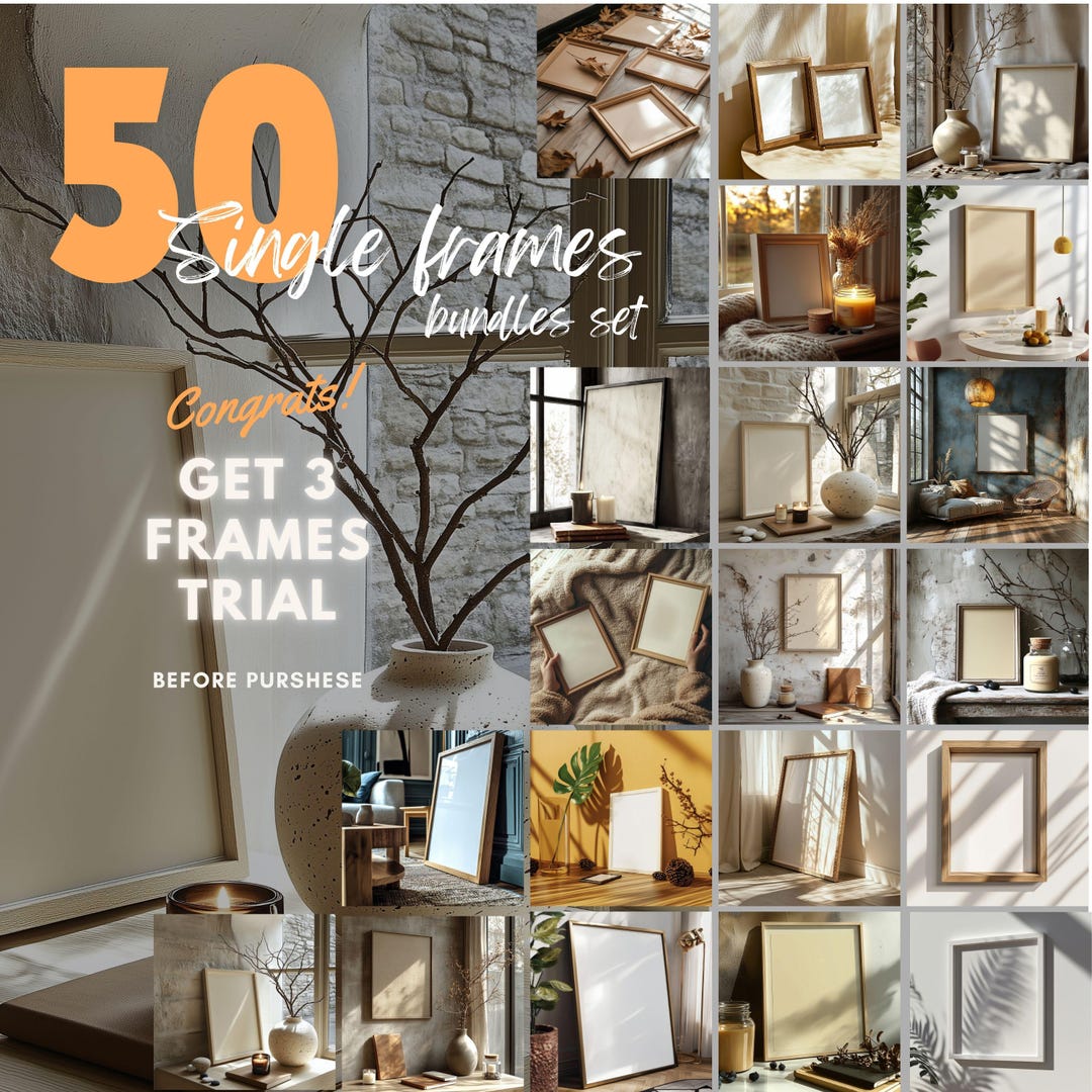 Wall Art Frames, Frames Mockup Bundle, Display Wall Art, Frames Set ...