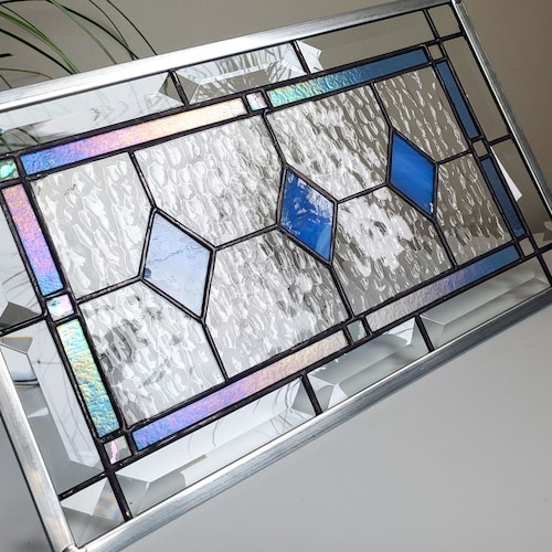 Iridescent Blue Stained Glass Panel Home Decor - Etsy
