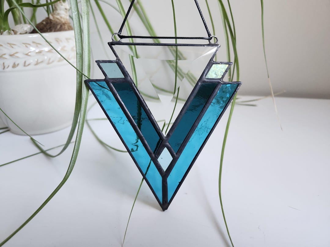 Blue Art Deco Triangle- Stained Glass - Etsy