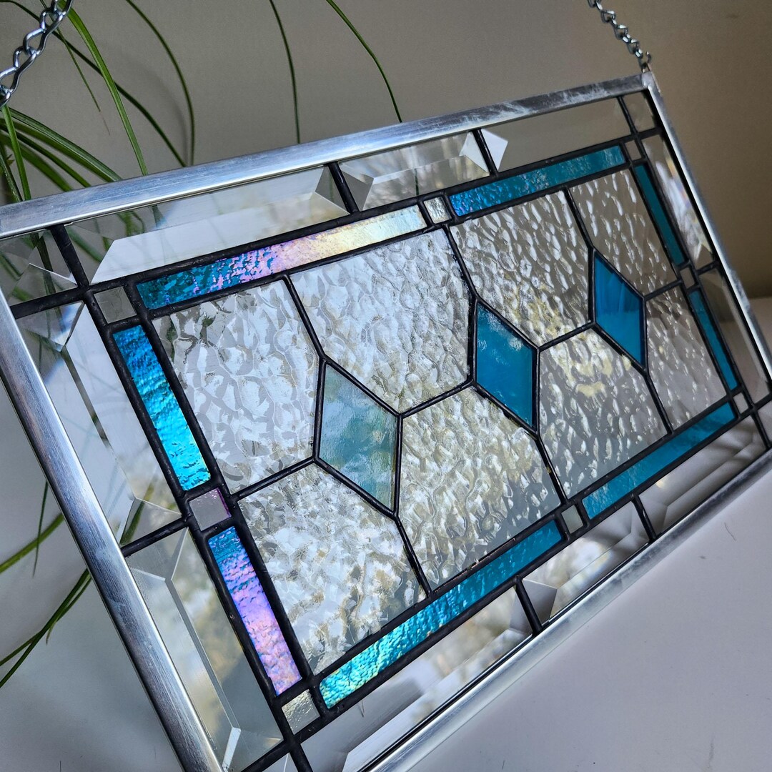 Iridescent Turquoise Stained Glass Panel - Home Decor - Etsy