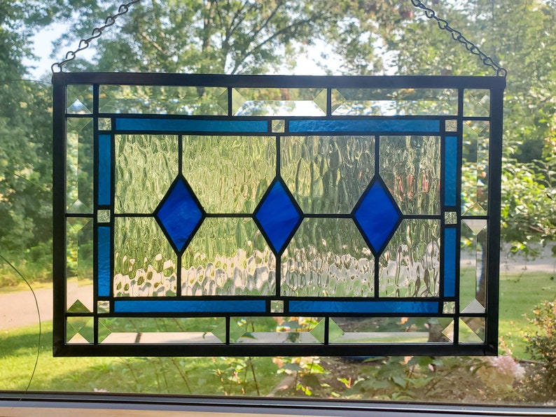 Iridescent Blue Stained Glass Panel Home Decor - Etsy