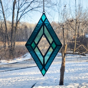 Teal Art Deco Diamond - Stained Glass - Etsy