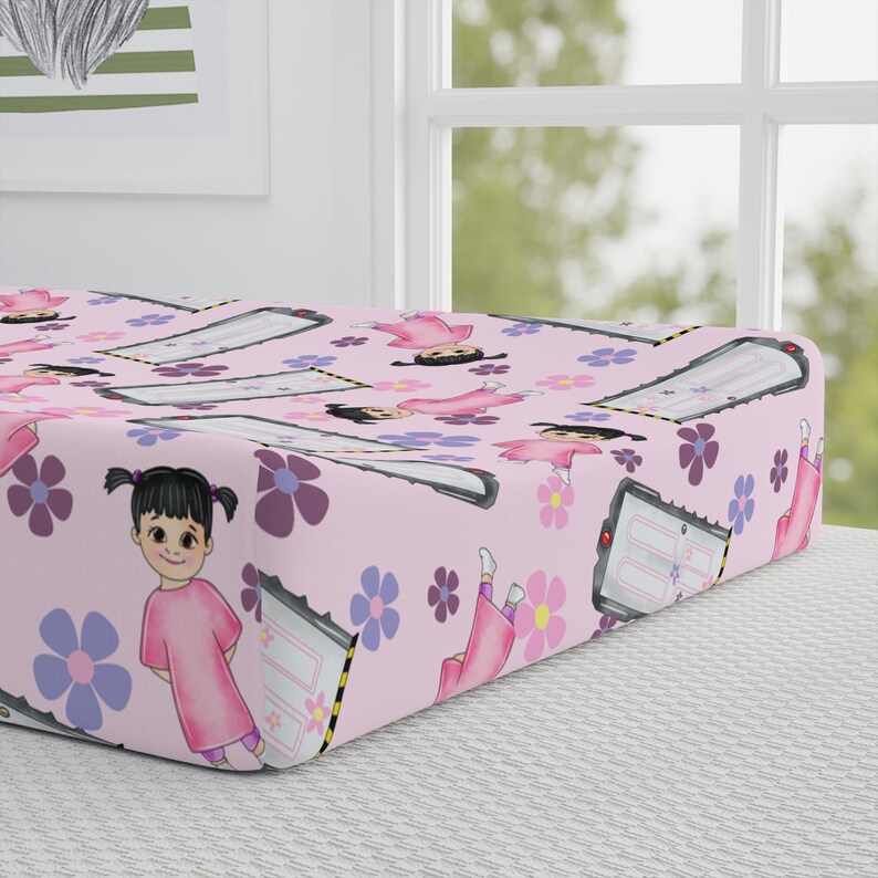 Boo Monsters Inc Changing Pad Cover – Pink Monster Nursery Bedding ...