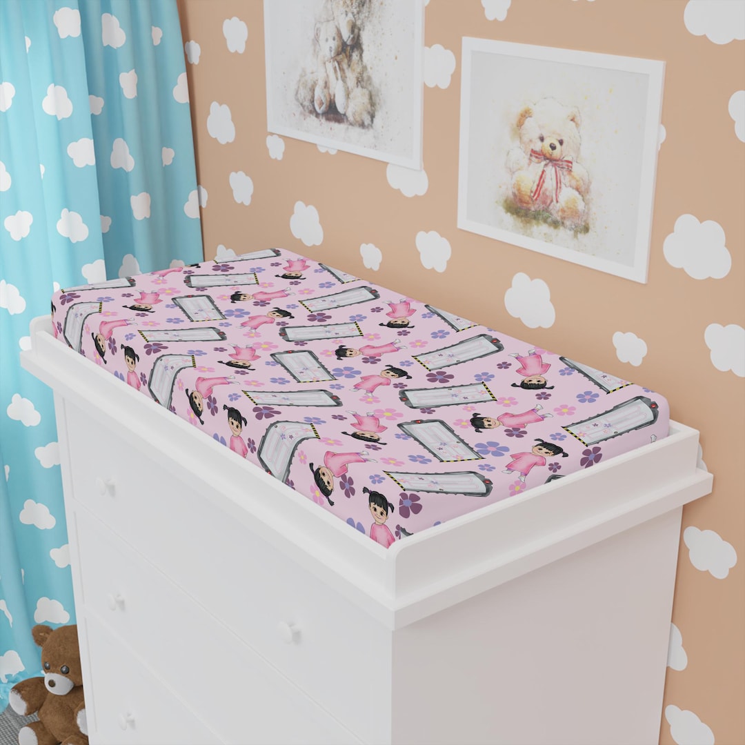 Boo Monsters Inc Changing Pad Cover – Pink Monster Nursery Bedding ...