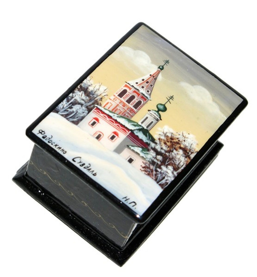 Old Chapel Miniature Fedoskino Art Keepsake Box, Church Temple Wooden ...