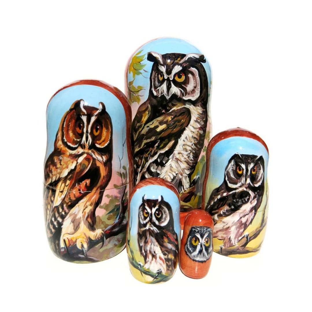 Barn Owls 5 PC Wood Nesting Doll Hand Painted Wild Life Nesting Doll ...