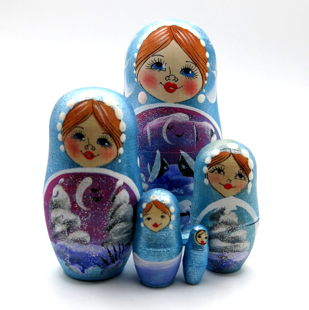 Winter 5 Piece Nesting Doll, Snow Landscape 5 PC Stacking Doll, Holiday ...