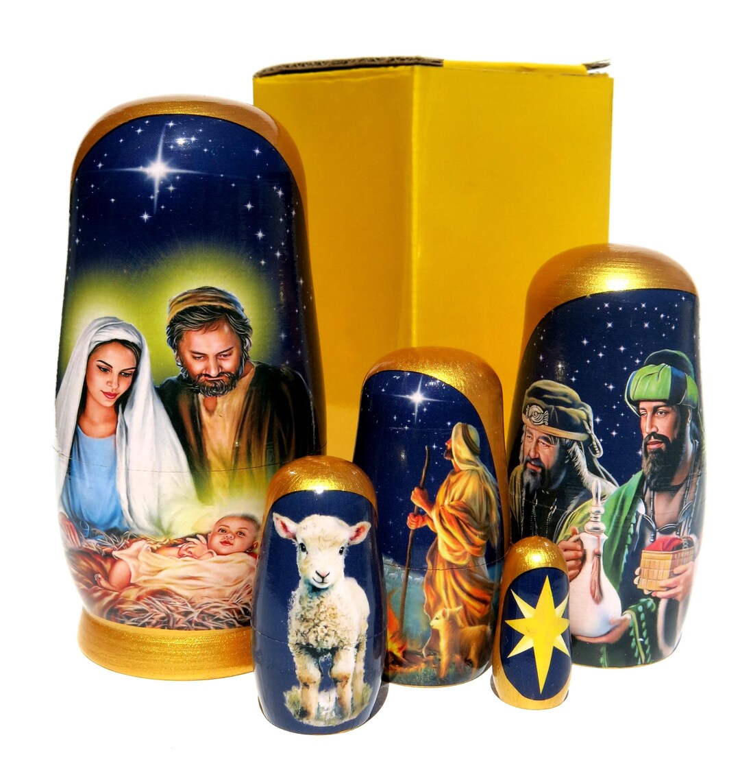 Handmade Nativity Nesting Dolls 5 Piece Christmas Nested, Stacking Doll ...