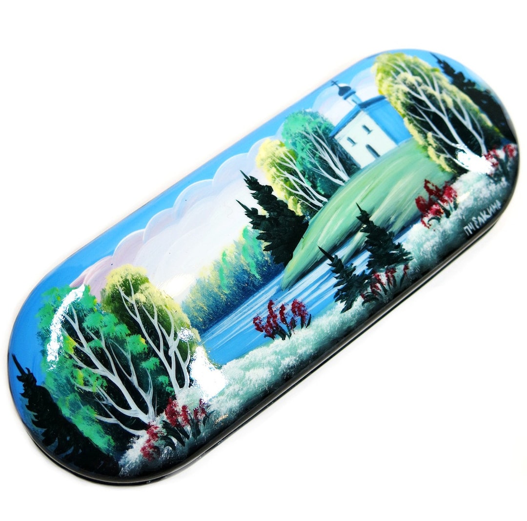 Hand Painted Metal Eye Glasses Case, Artisan Nature Landscape Art ...