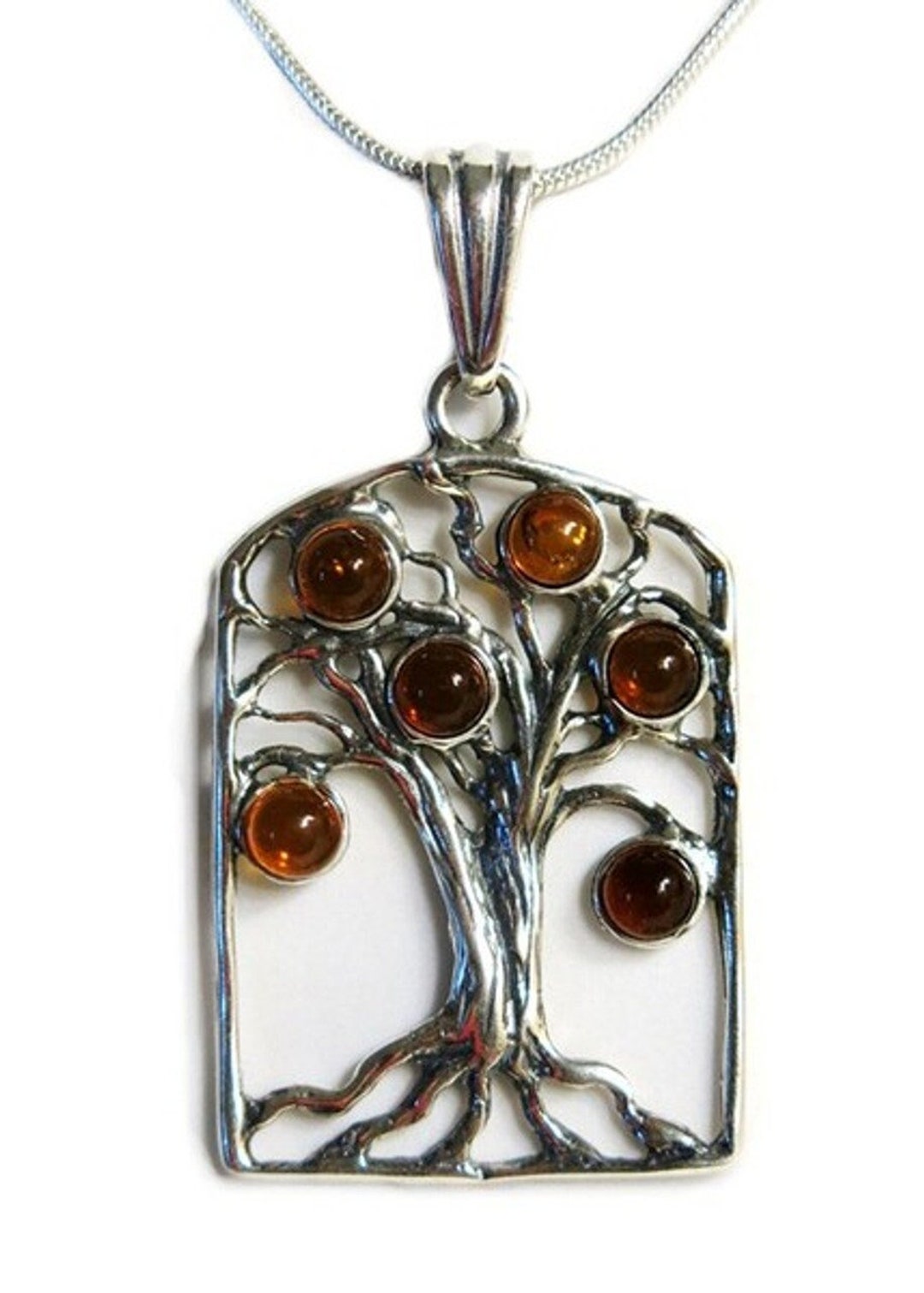 Family Tree Pendant 925 Silver and Baltic Amber Necklace, Hand Crafted ...