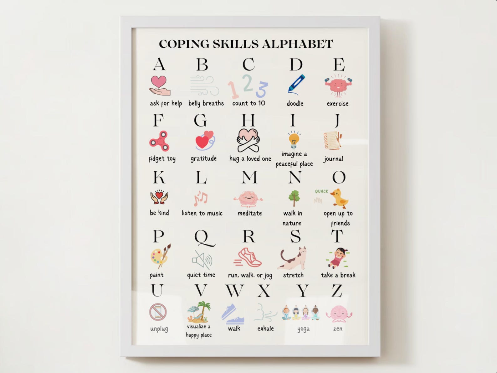 Coping Skills Alphabet Printable Poster Therapy Poster Kids Calm Down ...