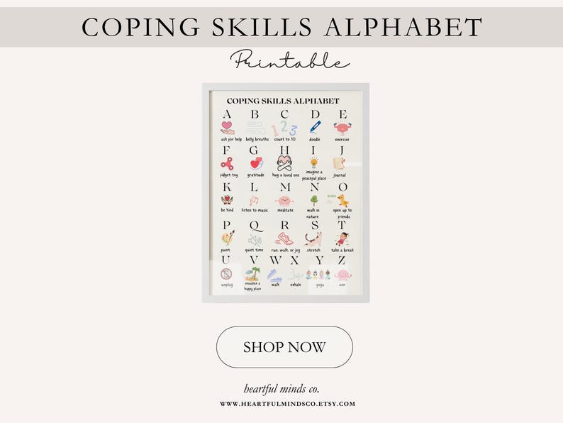 Coping Skills Alphabet Printable Poster Therapy Poster Kids Calm Down ...