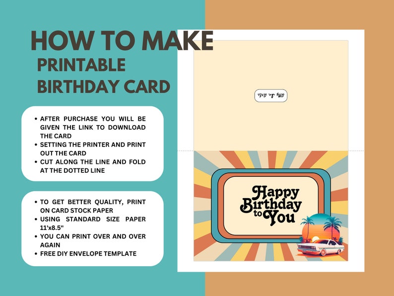 Printable Birthday Card Retro Theme Digital Download Old School Antique ...