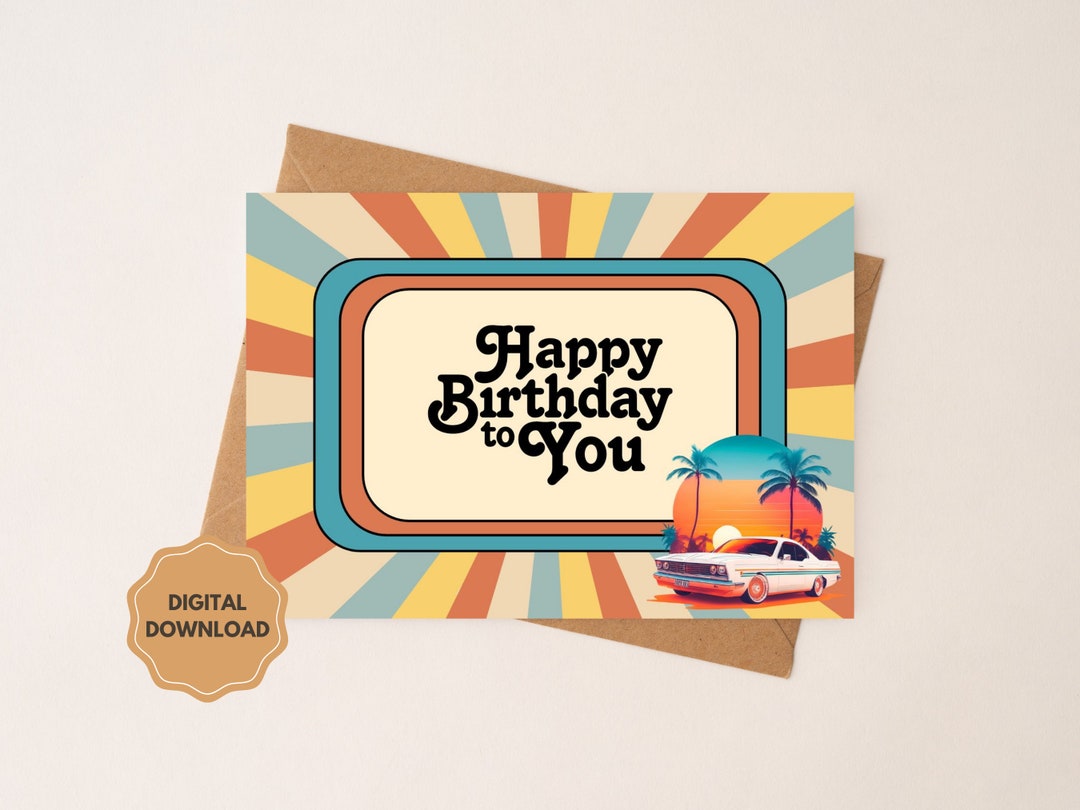Printable Birthday Card Retro Theme Digital Download Old School Antique ...