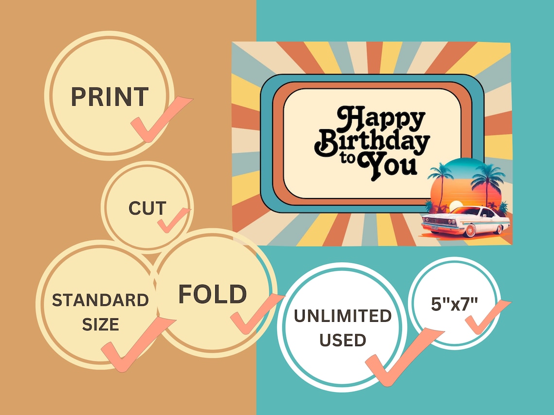 Printable Birthday Card Retro Theme Digital Download Old School Antique ...