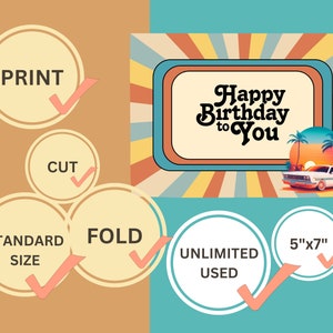 Printable Birthday Card Retro Theme Digital Download Old School Antique ...