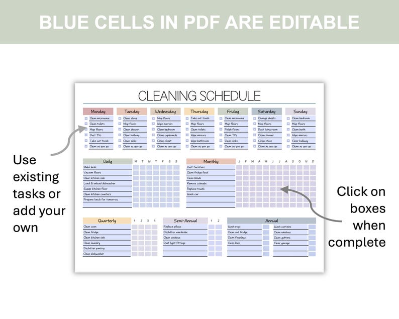 Editable Cleaning Schedule Planner: Household Chores Chart (digital ...