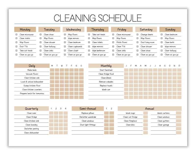 EDITABLE Cleaning Schedule, Cleaning Checklist, Printable Schedule ...