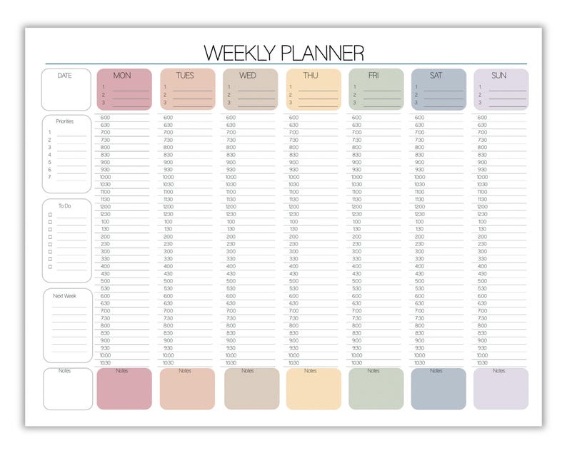 Editable Hourly Weekly Planner: Printable Schedule Template (digital ...