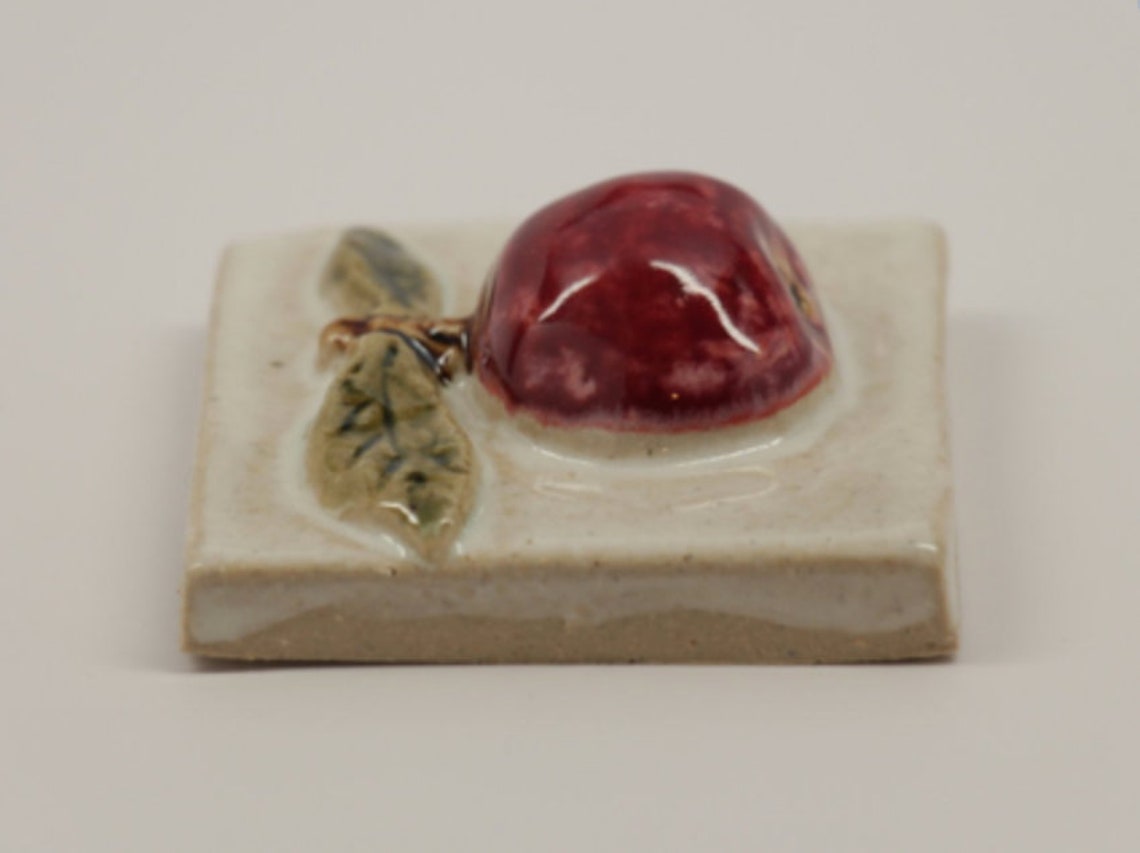 3x3 handmade ceramic apple tile high relief fruit tile | Etsy