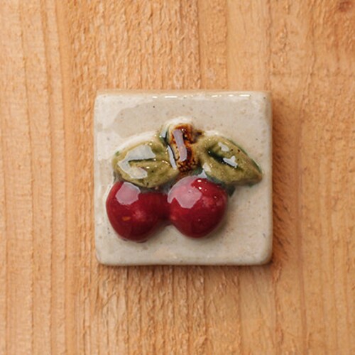 Handmade Ceramic Cherries Tile High Relief 3x3 With Hanger on - Etsy