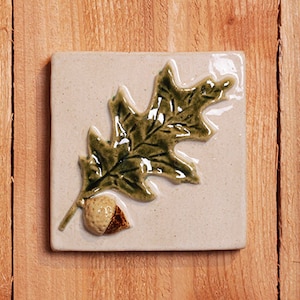 Handmade 4x4 Ceramic Relief Oak Leaf and Acorn Tile Comes With a Hanger ...