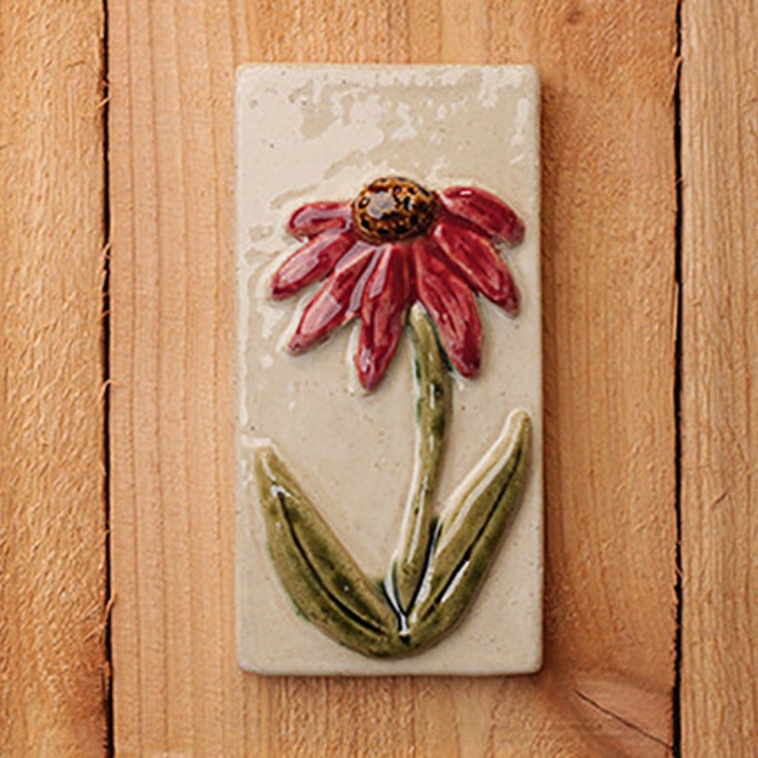 Handmade 3x6 Ceramic Tile With a Red Coneflower in Relief, Comes With a ...