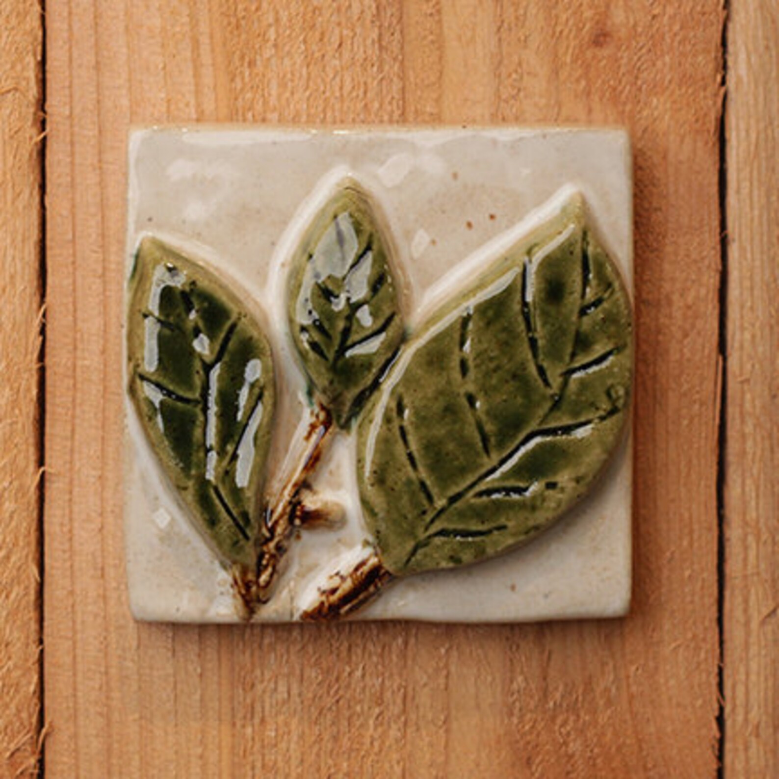 Handmade 4x4 Ceramic Tile With Leaves Comes With a Hanger on - Etsy