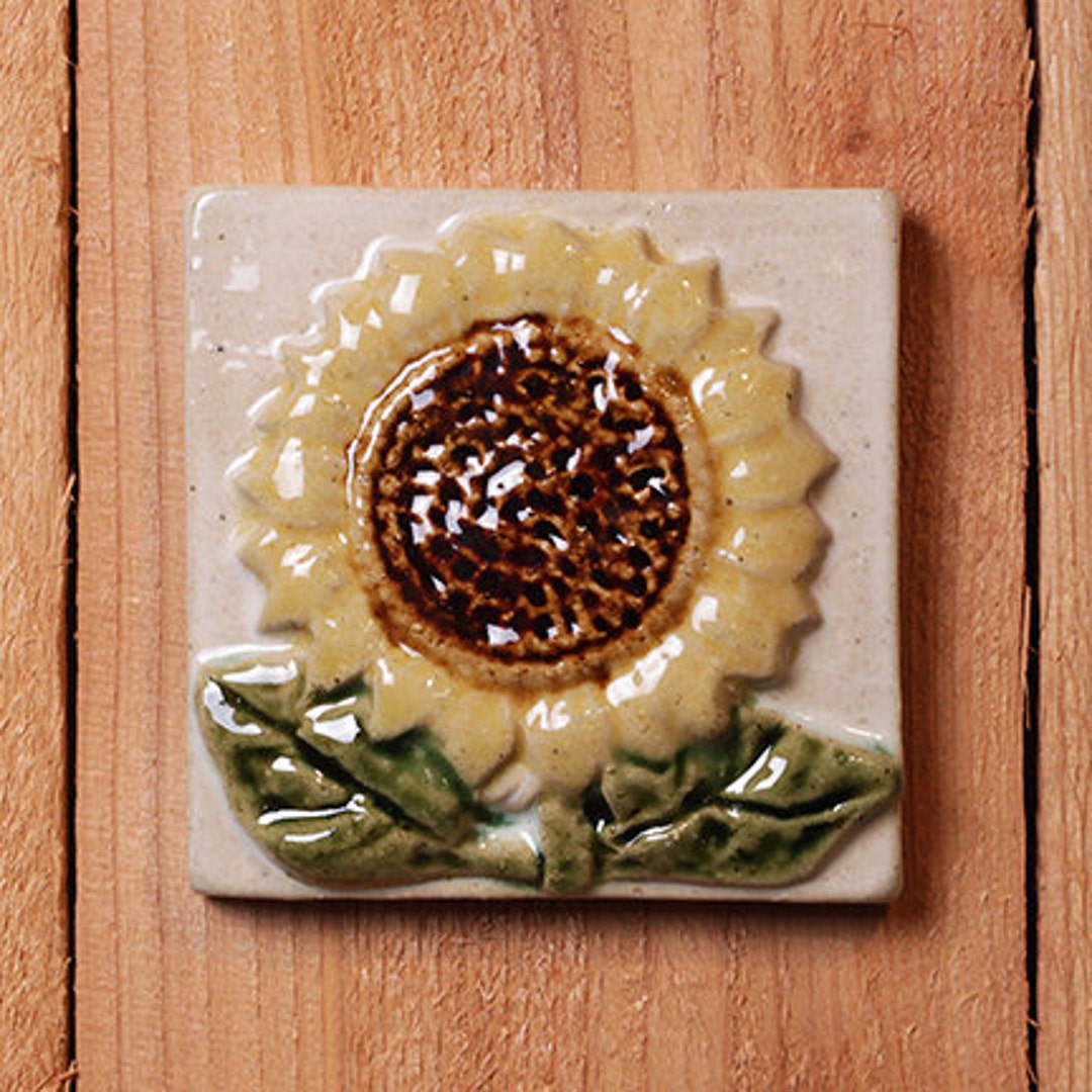Handmade 4x4 Ceramic Relief Sunflower Tile Comes With a Hanger on the ...