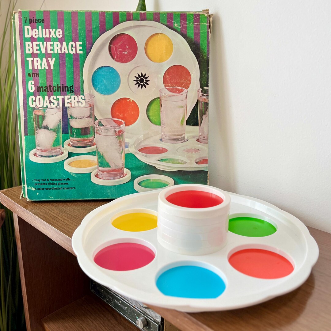 Vintage Drink Tray and Coasters Set | With Box | 1970s - Etsy