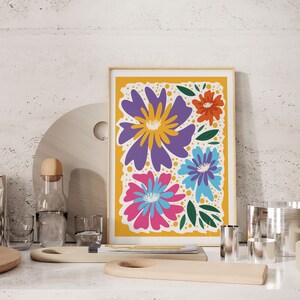 Colorful Floral Wall Art, Modern Botanical Print, Bold Flower Design ...