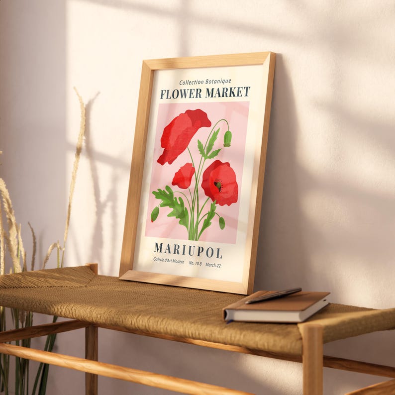 Flower Market Mariupol Print: Vintage Red Poppy Botanical Art (digital ...